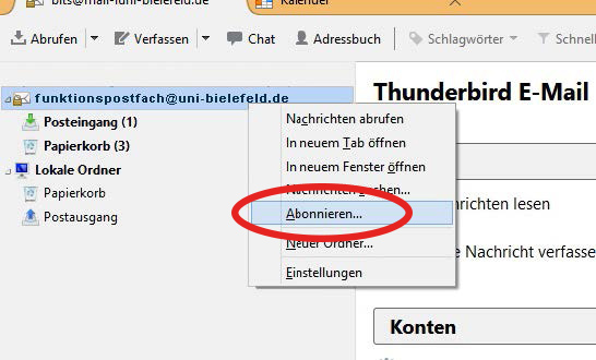 Persönliches Postfach in Thunderbird einbinden - Universität Bielefeld
